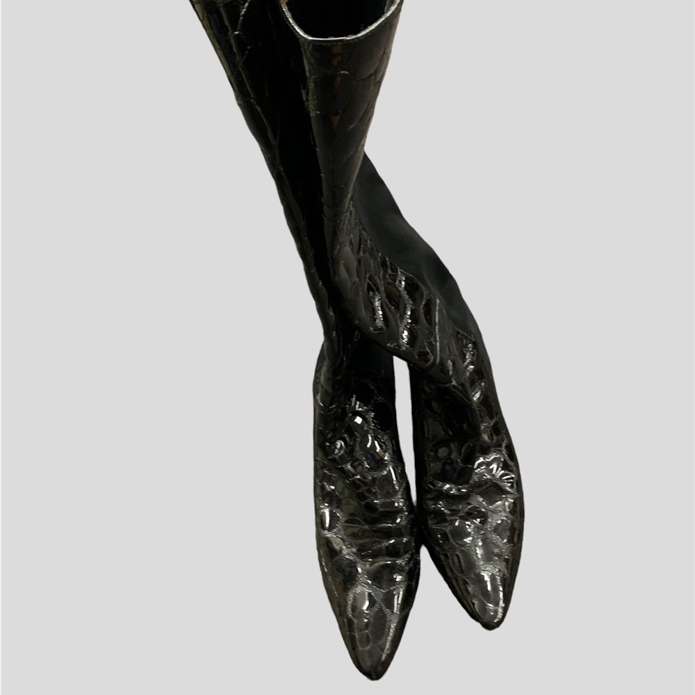 Sw Knee High Square Heel Leather/Stretch Boot - Gem